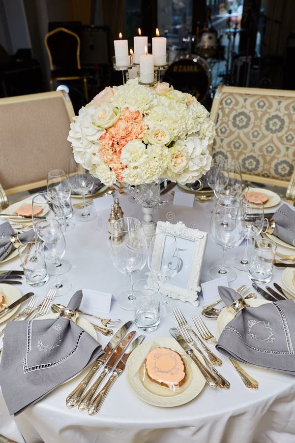 The Luxury, Elegant Wedding Reception Table Arrangement. Stock Photo ...