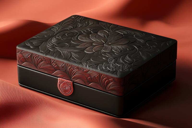 Luxury Embossed Box Resting on a Textured Surface in Warm Lighting ...