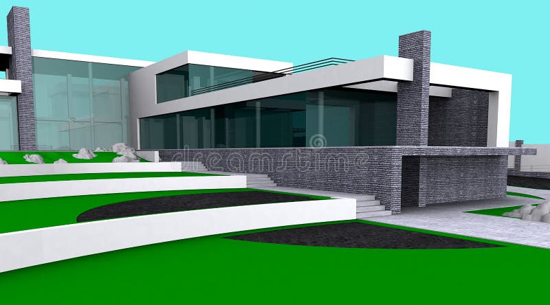 Luxury Estate House Exterior Design, 3d Illustration Stock Illustration ...