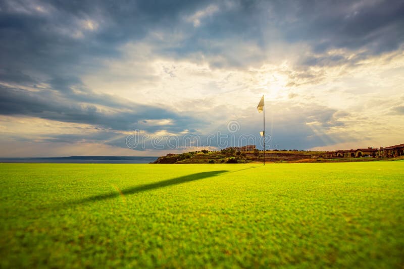 Luxury Field in a Golf Club Course at Sunset Stock Photo - Image of ...