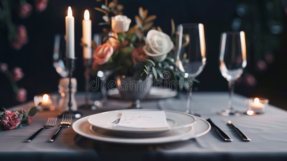 Luxury Fine Dining Table Setting for Wedding Menu Invitation Card ...