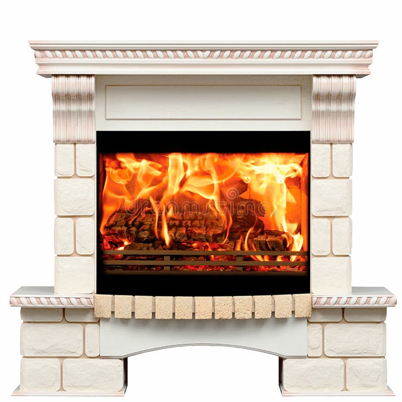 Luxury Fireplace Isolated on White Background Stock Image - Image of ...