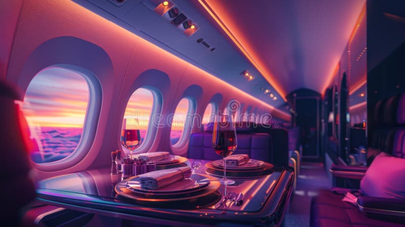 Luxury in-Flight Dining Experience at Sunset, Generative AI Stock Photo ...