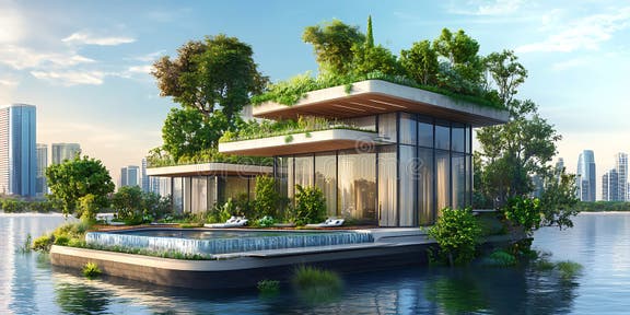 Luxury Floating EcoHouse Modern Architecture on Water Stock ...