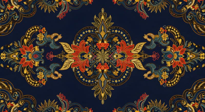 Intricate Golden and Red Floral Damask Pattern Seamless Batik ...