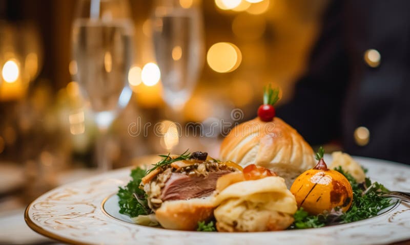 Luxury Food Service, Main Course Served at a Restaurant or Formal ... Luxury Food Service, Main Course Served at a Restaurant or Formal ...