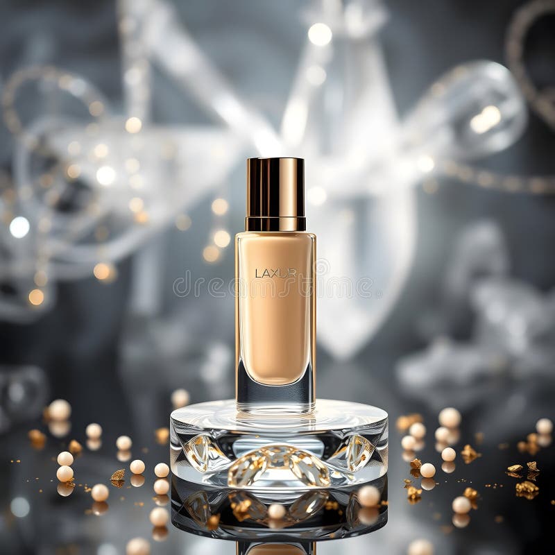 Luxury Foundation Bottle on Crystal Glass Platform with Dramatic ...