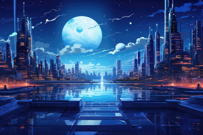 Luxury Futuristic Future City Scape at Night AI Generated Stock ...