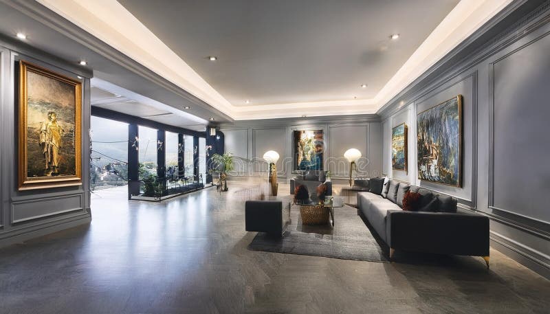 Luxury gallery interior stock illustration. Illustration of polished - 341911891