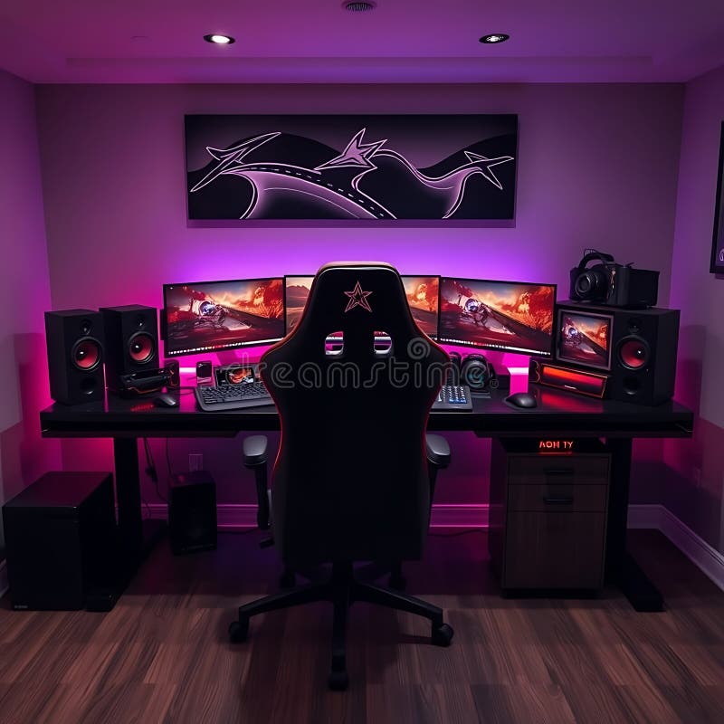 A Luxury Gaming Desk Setup with a Leather Gaming Chair High End Gear ...