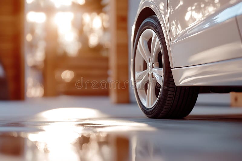 A Luxury Garage Showcases a Parked Car, Gently Illuminated by Soft ...