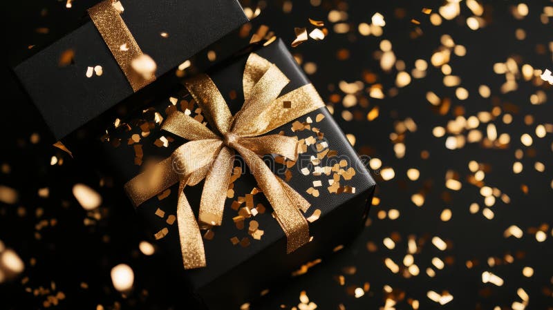 Luxury Gift Black Box with Gold Ribbon Confetti a Celebration of ...