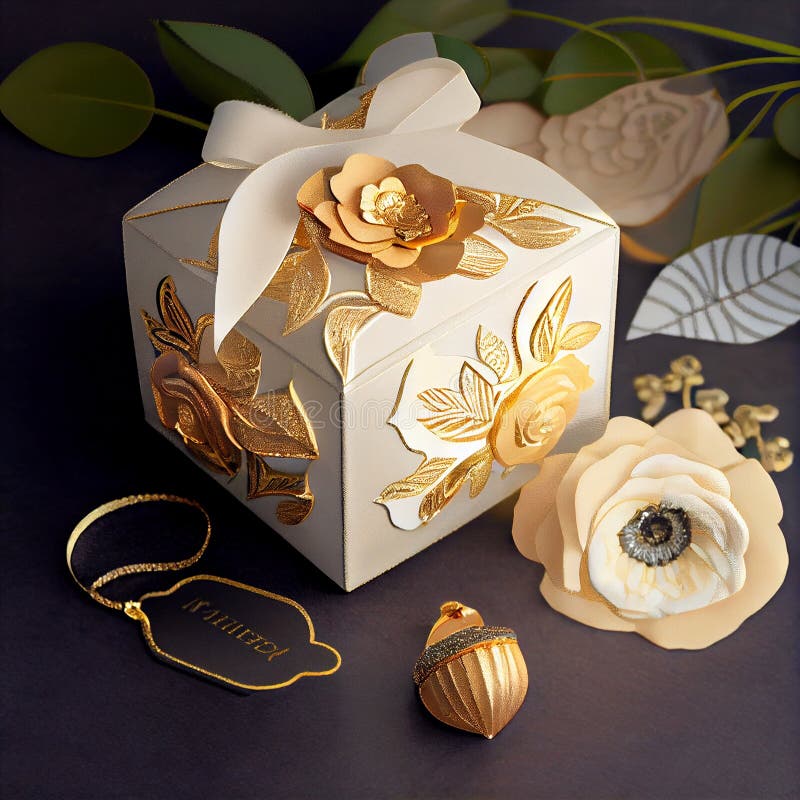 Luxury Gift Box with Beauty Flower Ornaments Stock Illustration ...