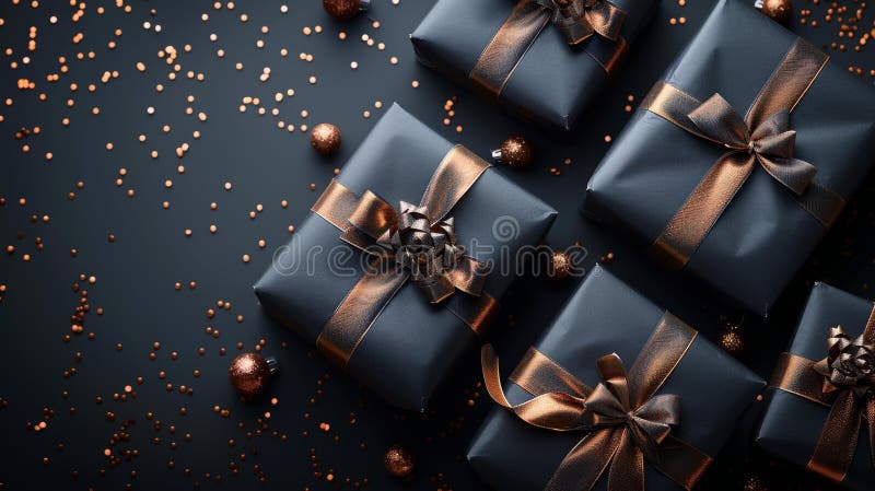 Luxury Gift Boxes with Black and Gold Wrapping - Generative Ai Stock ...