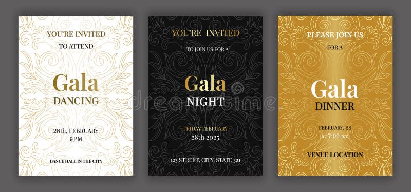 Luxury Glamorous Black Gold and White Gala Dinner, Night, Dancing ...