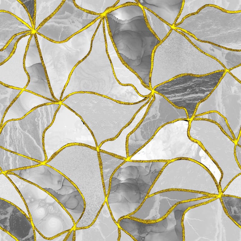 Luxury Glitter Seamless Pattern Gold Kintsugi Crack. Broken Marble ...