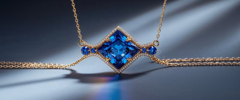 Luxury Gold and Blue Necklace on a Dark Background. Stock Photo - Image ...