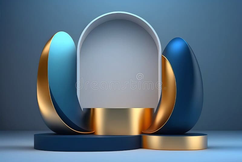 Luxury Gold and Blue Product Display Podium. Generative Ai Stock Image ...