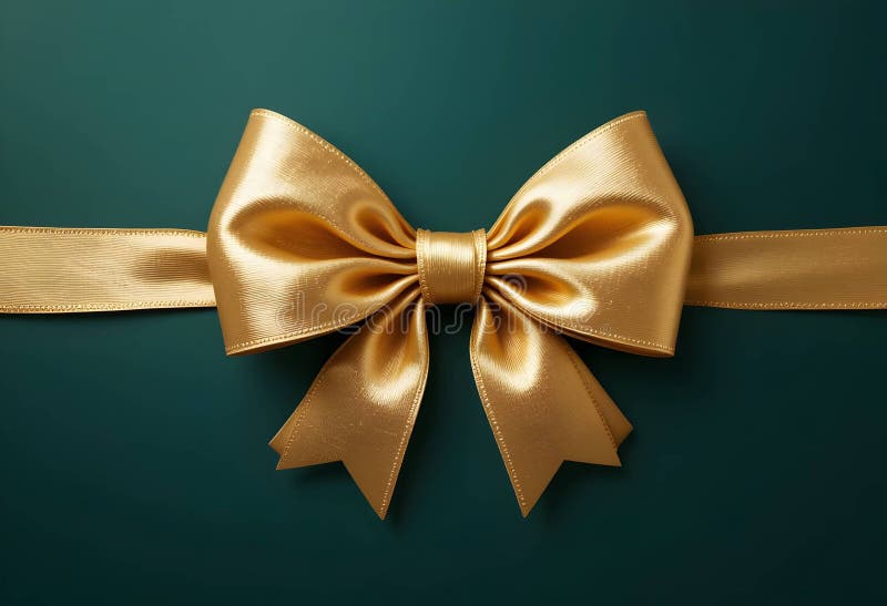Luxury Gold Bow on Green Background, Festive Ribbon Decoration Element ...