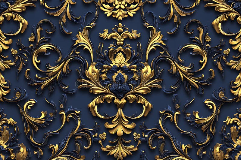 Luxury Gold & Navy Damask Seamless Pattern Elegant Baroque Rococo ...