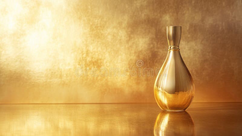 Luxury Gold Perfume Bottle with Shiny Reflection on a Golden Background ...