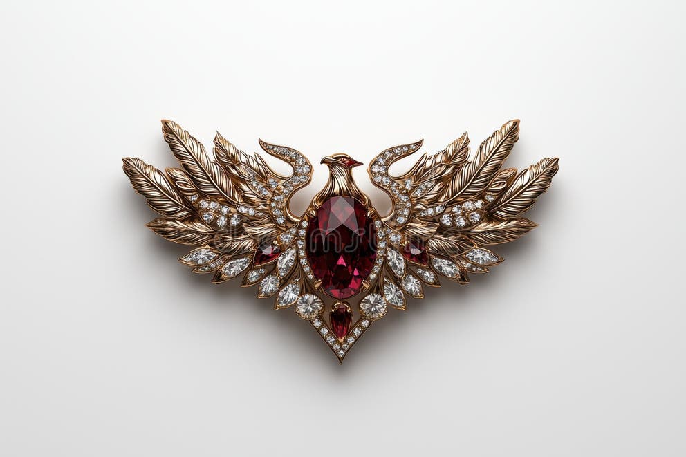Luxury Gold Phoenix Brooch with Ruby and Diamonds Stock Illustration ...