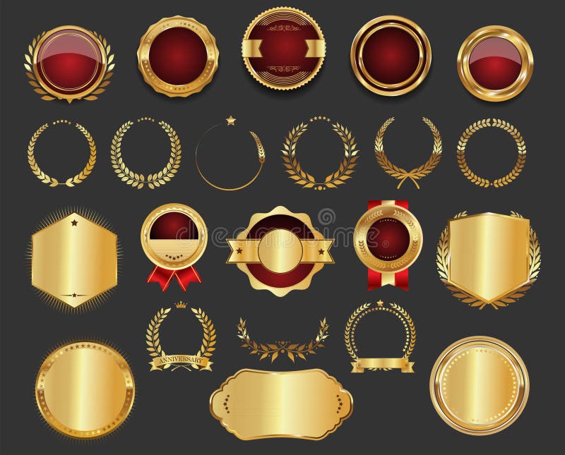 Luxury Gold and Red Labels Retro Vintage Collection Stock Illustration ...