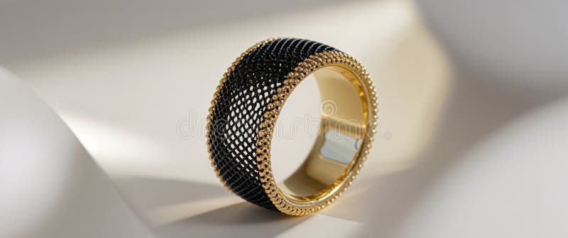 Luxury Gold Ring with Black Mesh Design Abstract Macro Shot Stock Image ...