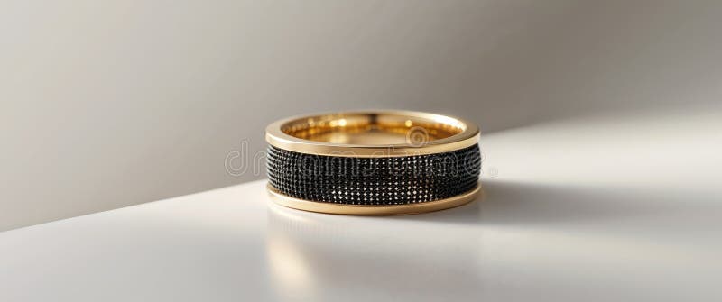 Luxury Gold Ring with Black Mesh Design Abstract Macro Shot. Stock ...