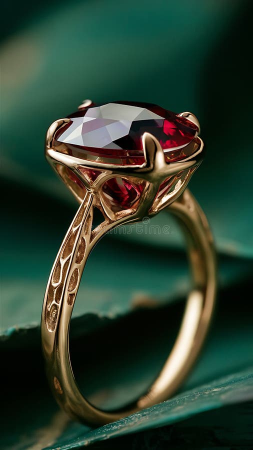 Luxury Gold Ring Featuring Large Red Ruby Gemstone with Intricate Band ...