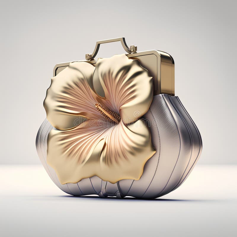 Luxury Golden Clutch with Hibiscus Flower. 3d Render Stock Illustration ...