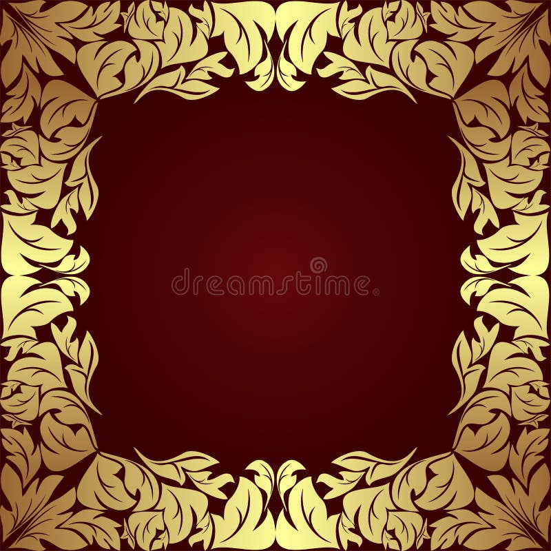 Luxury Golden Floral Frame on Dark Red. Stock Vector - Illustration of ...
