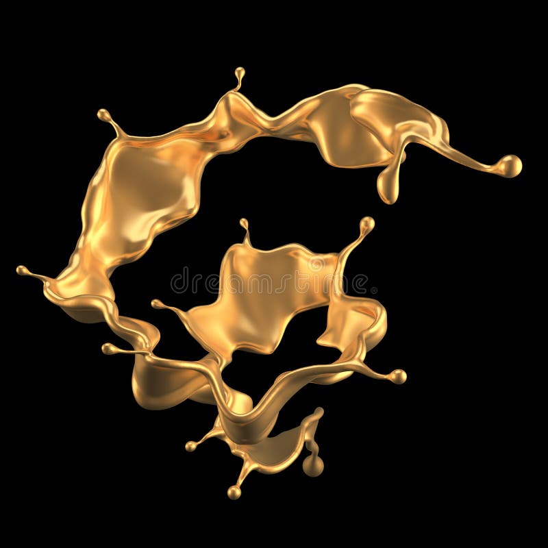 Luxury Golden Splash of Liquid. 3d Illustration, 3d Rendering Stock ...