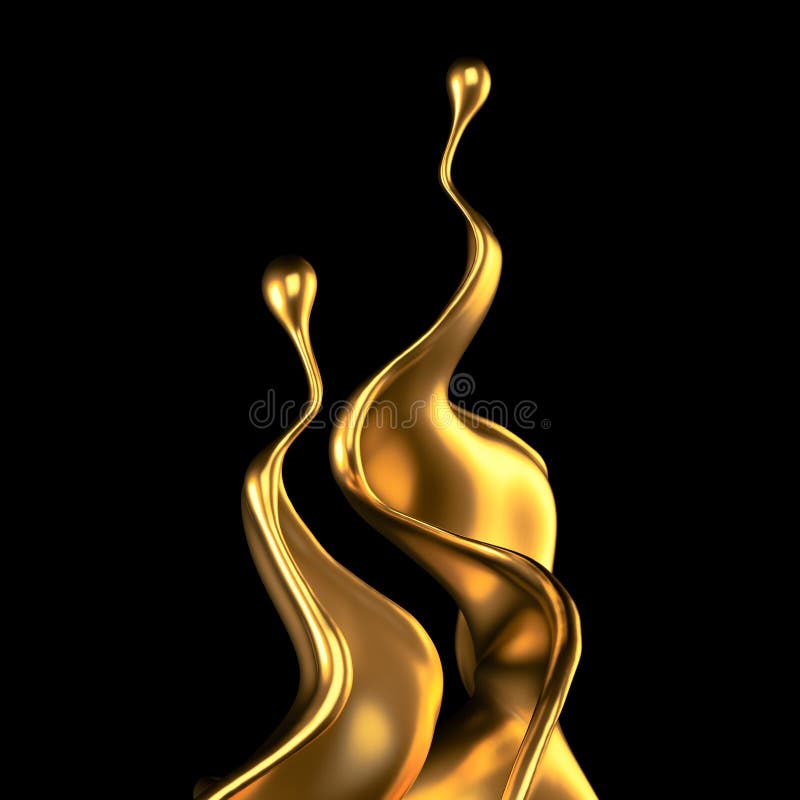 Luxury Golden Splash of Liquid. 3d Illustration, 3d Rendering Stock ...