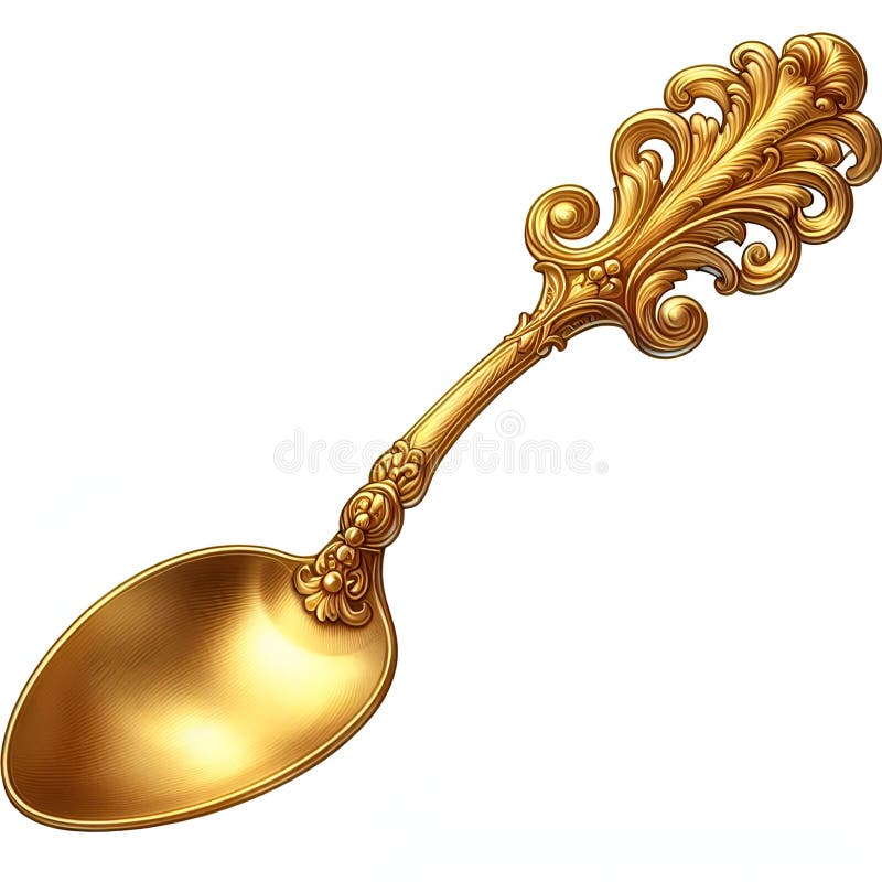 Luxury Golden Spoon Against White, Isolate Image, Generative AI. Stock ...