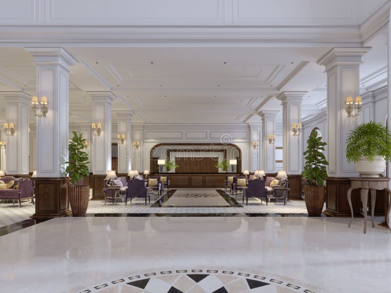 Luxury Hallway Reception in Classic Hotel Interior Stock Illustration ...