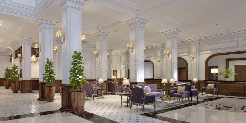 Luxury Hallway Reception in Classic Hotel Interior Stock Illustration ...