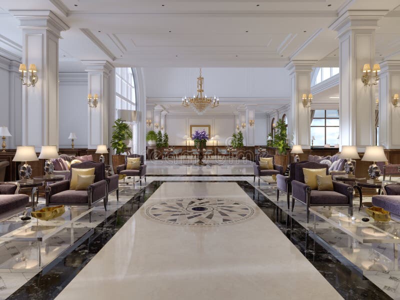 Luxury Hallway Reception in Classic Hotel Interior Stock Illustration ...