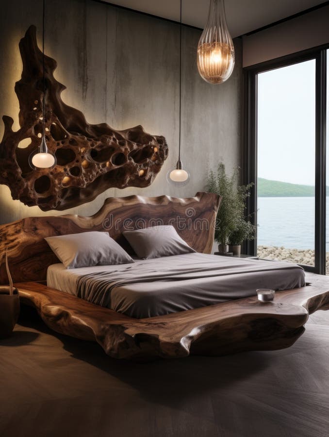 Luxury Hand Crafted Bed Made from Unique Solid Wood Slab. Rustic ...