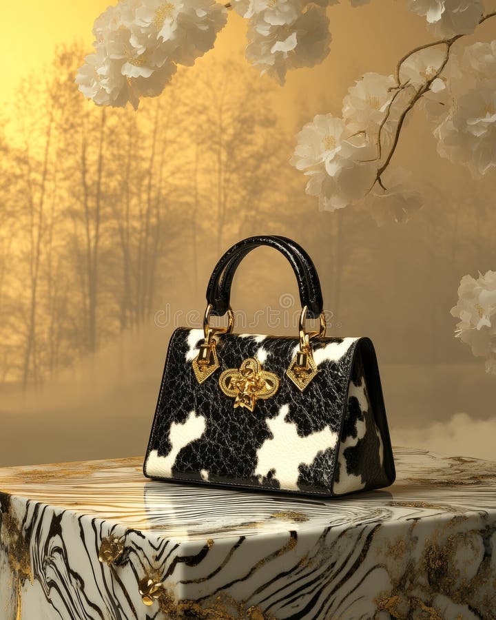 Luxury Cowhide Pattern Handbag with Gold Hardware Stock Illustration ...