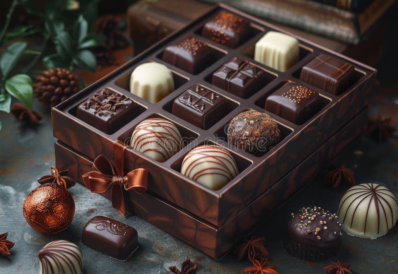 Luxury Handmade Chocolate Candies in Box Stock Image - Image of romance ...