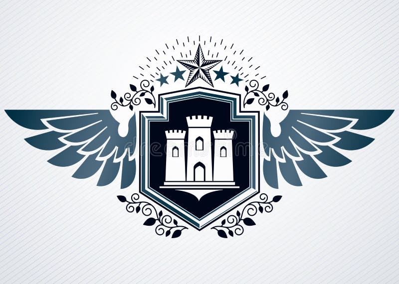 Luxury Heraldic Vector Emblem Template Made Using Medieval Fortress and ...