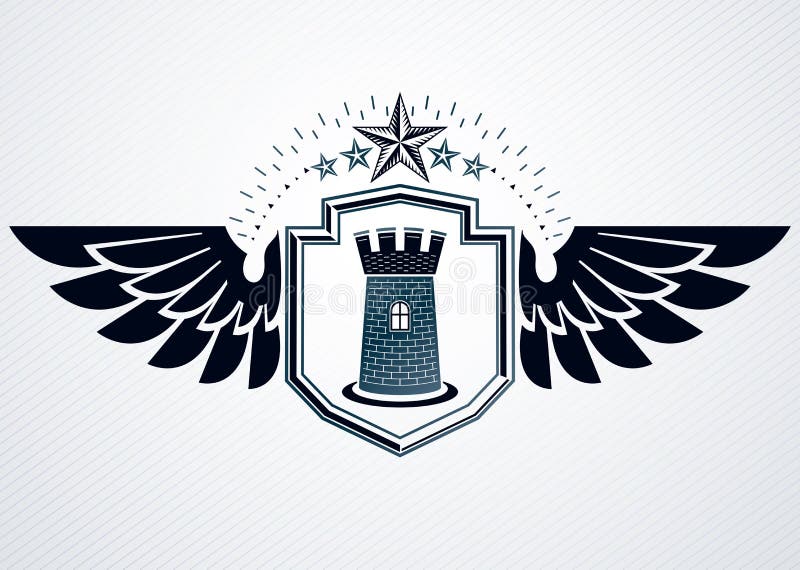 Luxury Heraldic Vector Emblem Template Made Using Medieval Fortress and ...