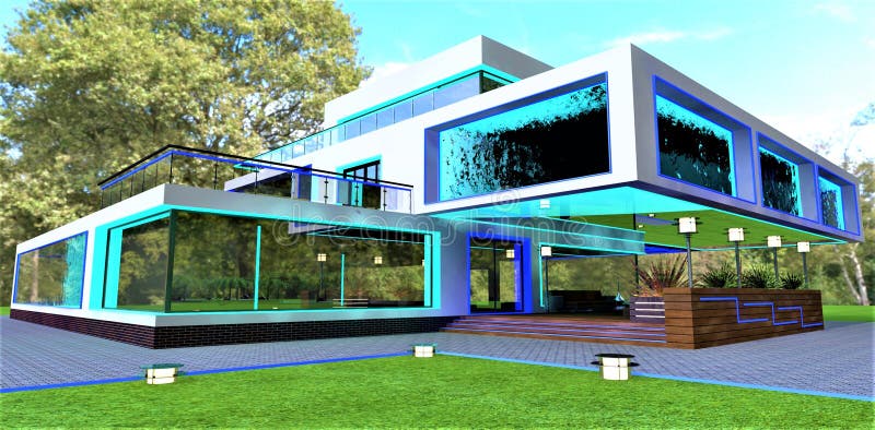Luxury High Tech Suburban Building with the Glass Bottom Pool Inside ...