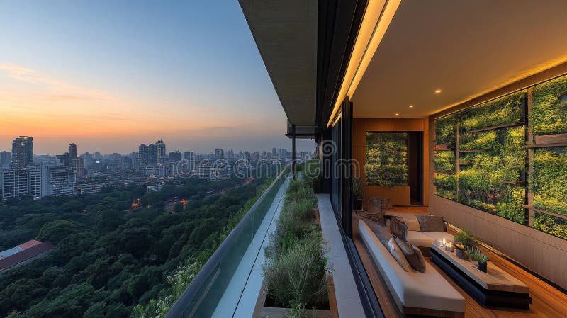 Luxury Highrise Apartment with Panoramic City Sunset View Stock ...