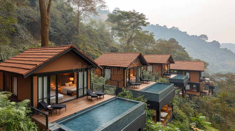 Luxury Hillside Resort with Infinity Pool and Lush Forest Views Stock ...