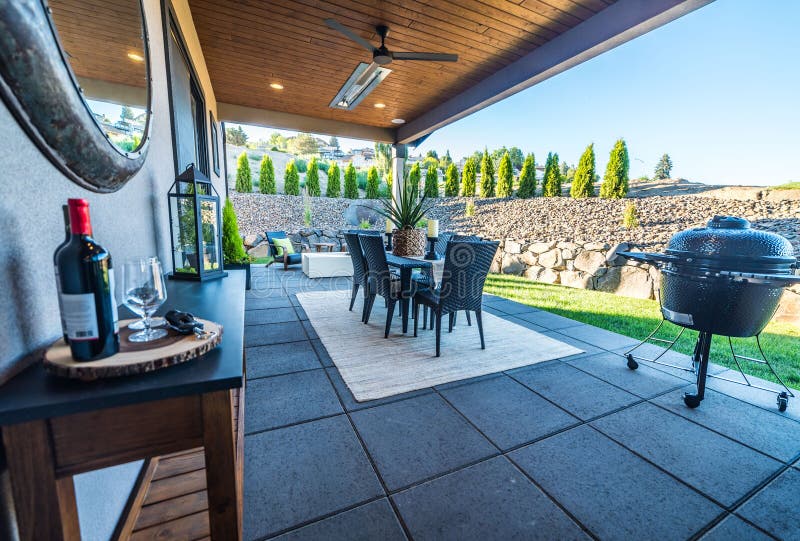Luxury Home Back Patio stock image. Image of landscaping - 276172623