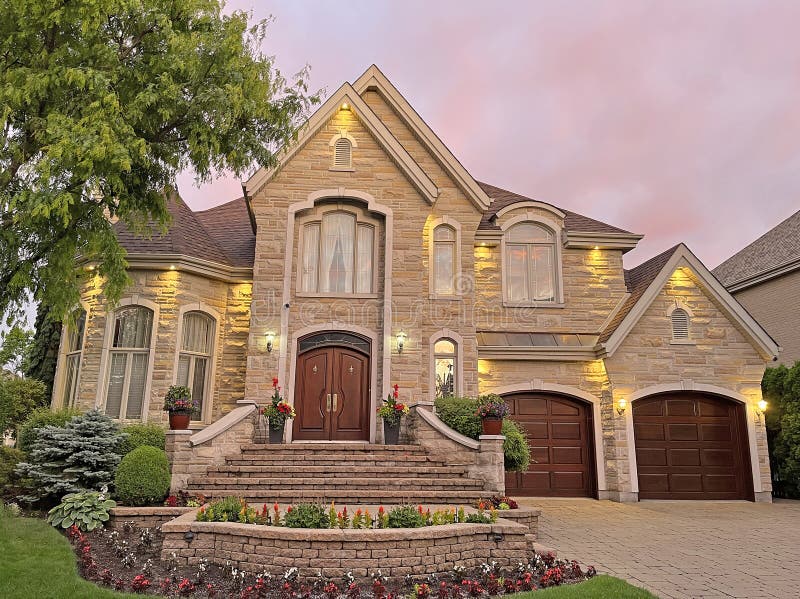 Luxury Home Exterior at Sunset Editorial Stock Photo - Image of laval ...