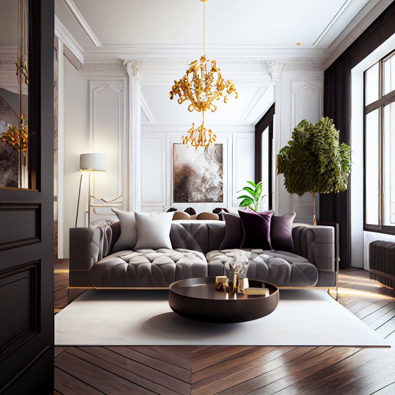 Luxury Home interior stock illustration. Illustration of lamp - 266953549