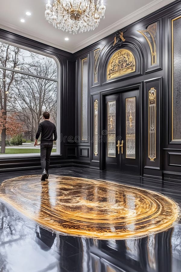 Luxury Home Interior with Intricate Epoxy and Waxed Floor Design, Large ...